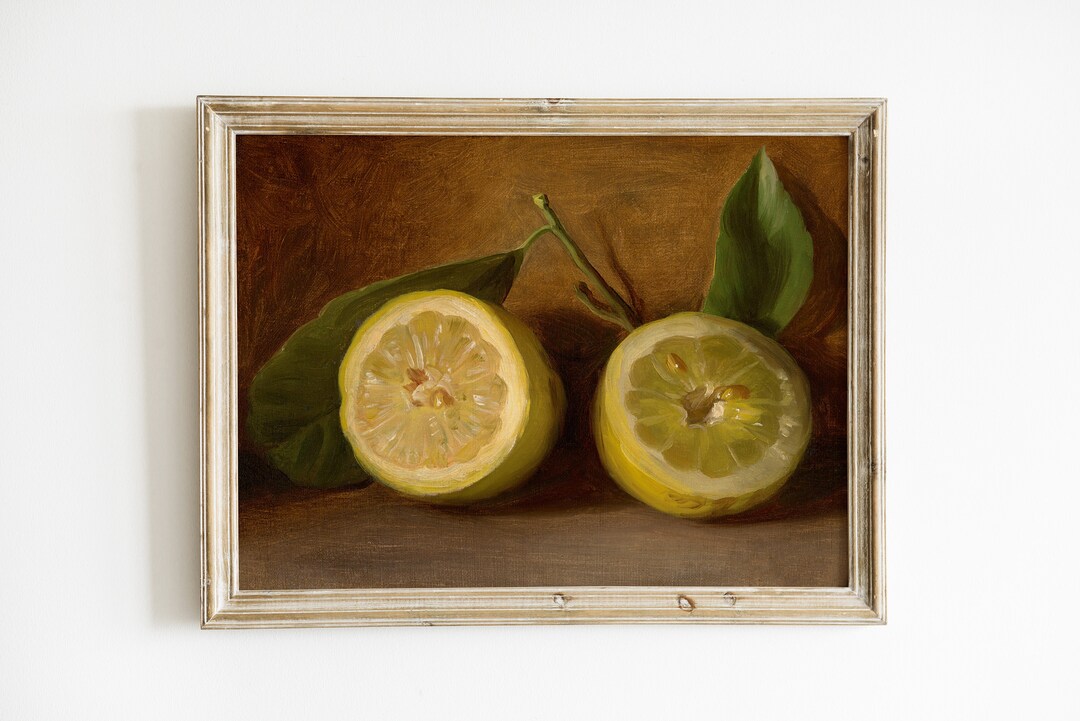 Vintage Lemon Painting Printable | Antique Kitchen Wall Decor | Kitchen ...