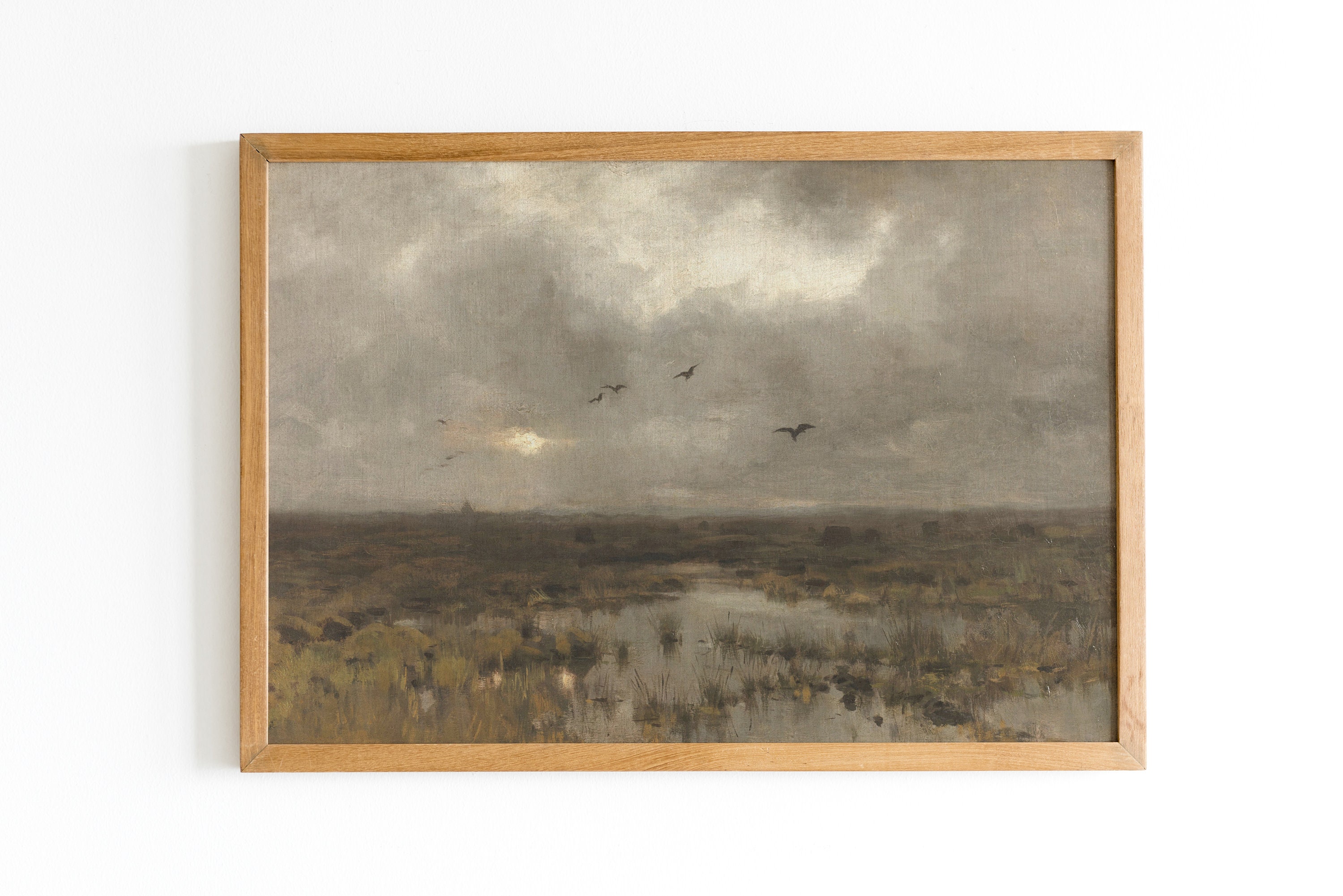 Vintage Marsh Oil Painting | Nature Art Print | Moody Marsh Painting ...