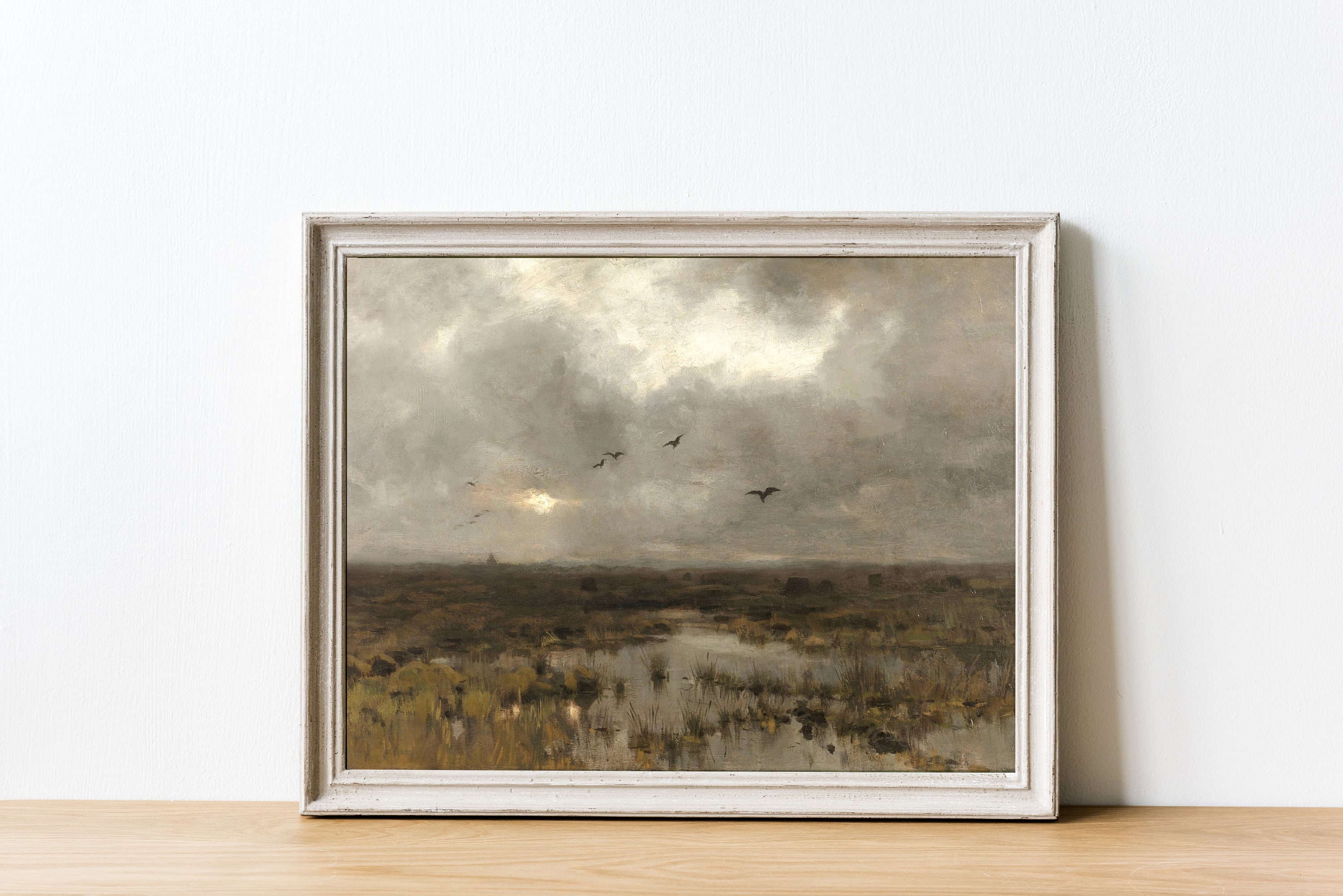 Vintage Marsh Oil Painting | Nature Art Print | Moody Marsh Painting ...
