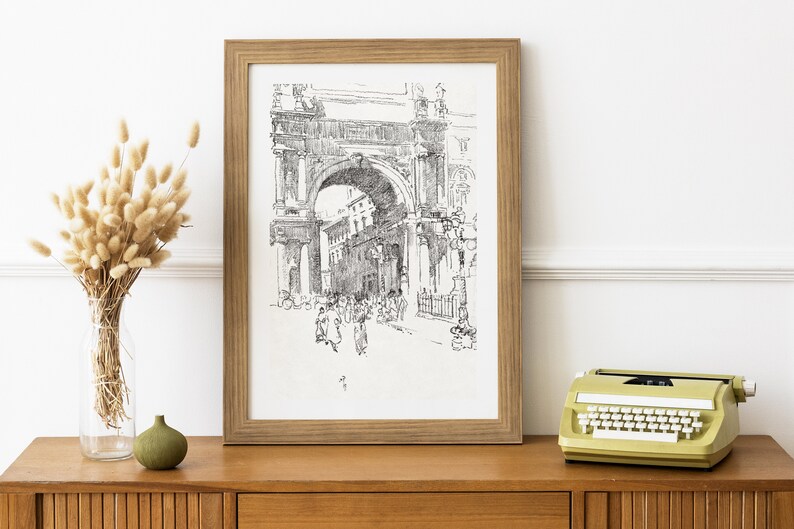 Vintage Sketch of Piazza Vittorio in Rome Vintage Italian Architecture ...
