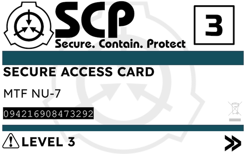 SCP Level 3 MTF NU-7 Secure Access Card - Etsy