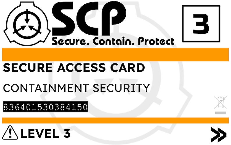 SCP Level 3 Containment Security Secure Access Card - Etsy