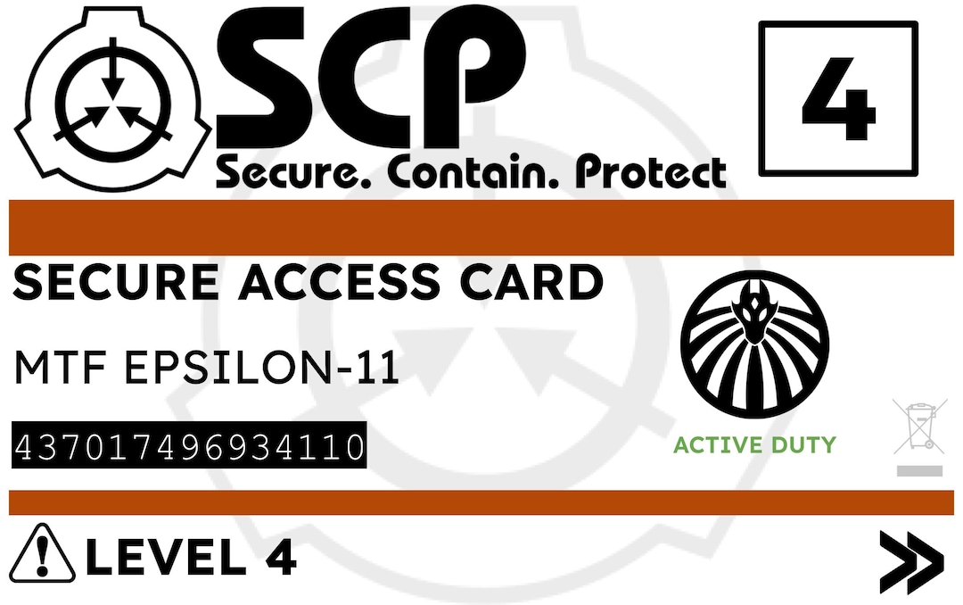 SCP Level 4 MTF EPSILON-11 Secure Access Card - Etsy