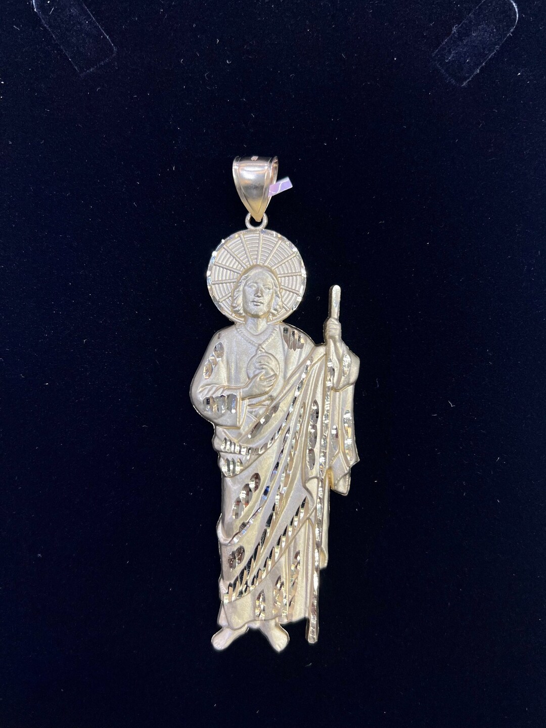 14k Yellow Gold Textured Saint Jude San Juda Diamond Cut Pendant Large ...