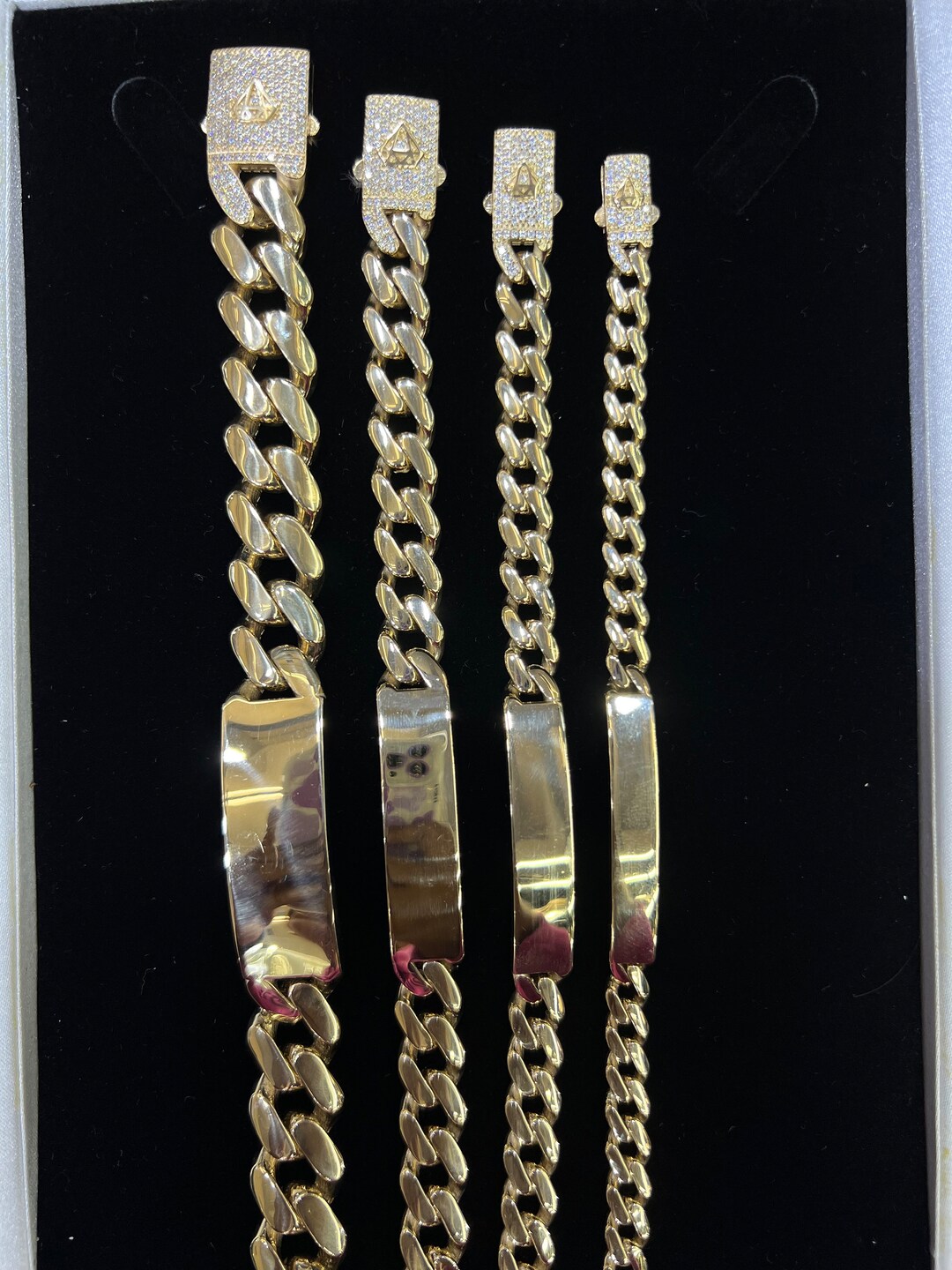 14k Yellow Gold Miami Cuban Chain Bracelet With Gold Bar - Etsy