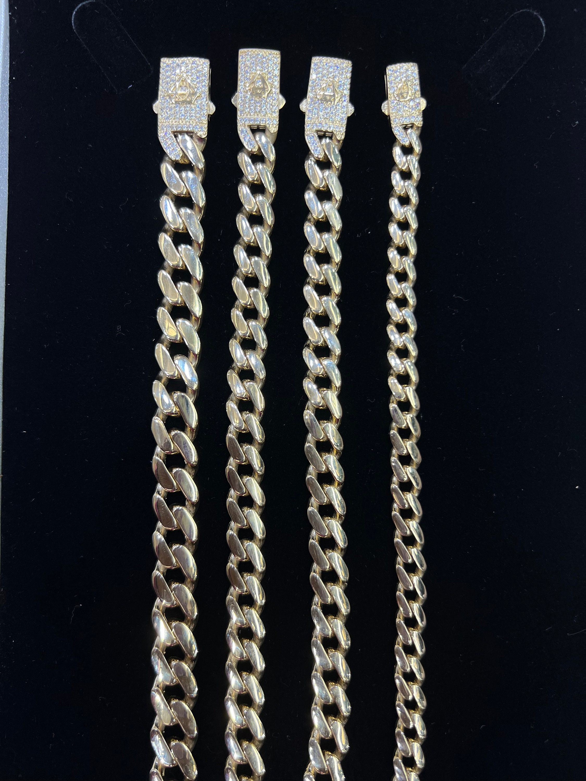 14k Yellow Gold Miami Cuban Chain Bracelet With CZ Box Lock ...