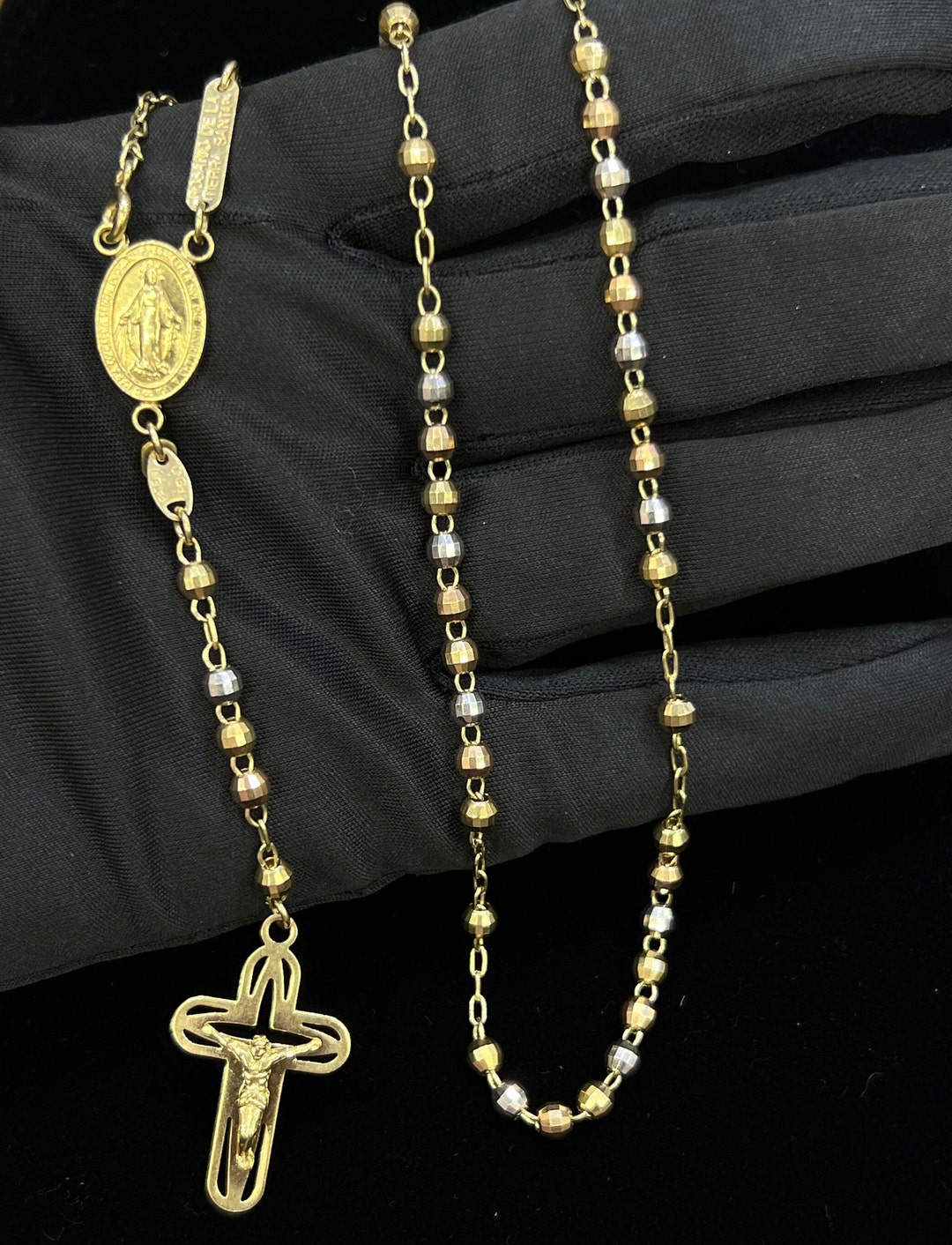 14k Three Tone Gold Rosary, Tritone Rosario, 16 Necklace, 13.9grams ...