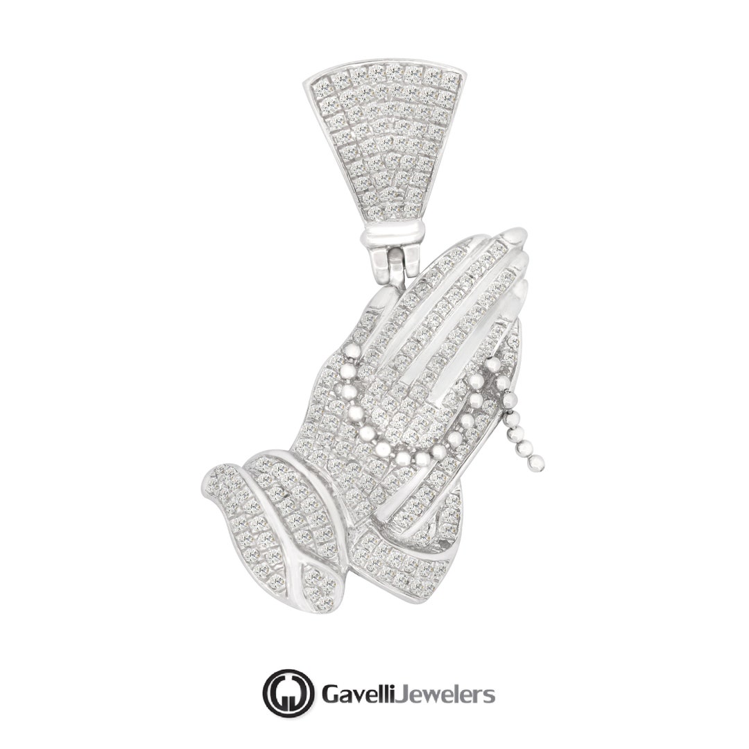 1.70ct Diamond Praying Hands Pendant 14k White Gold - Etsy
