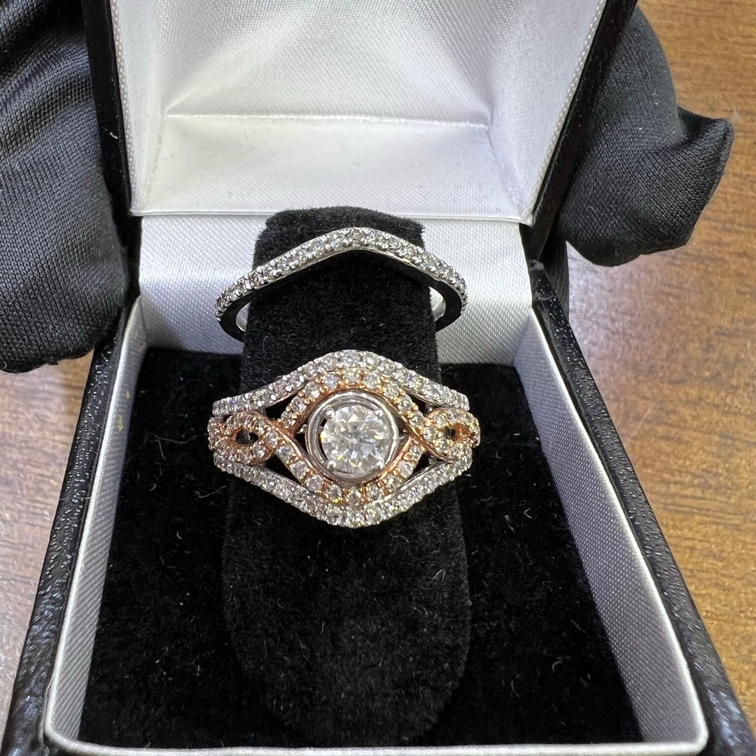 2 Piece Engagement Ring and Wedding Band Set With Real Genuine - Etsy