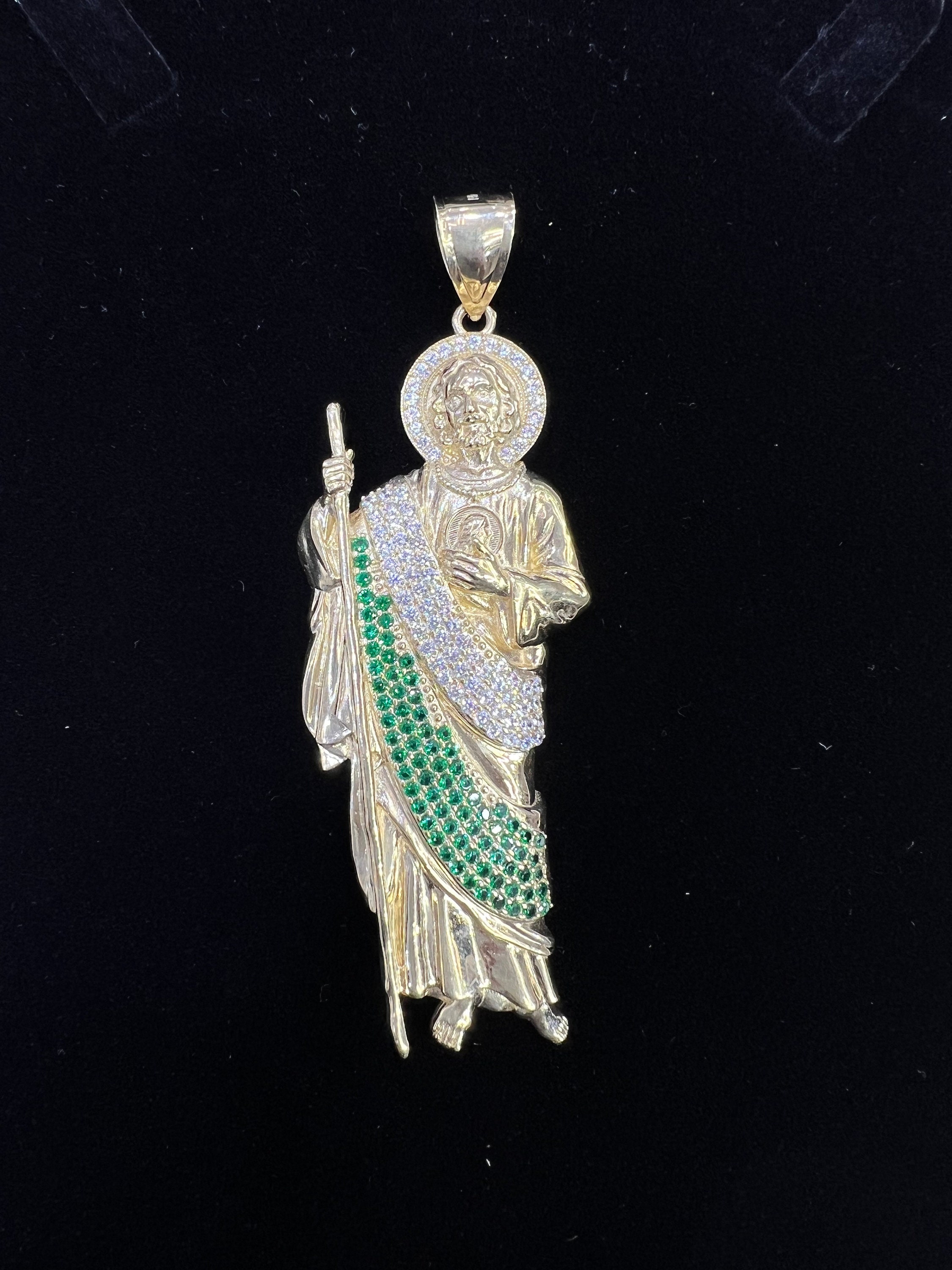 14k Yellow Gold Textured Saint Jude San Juda Diamond Cut Pendant Large ...