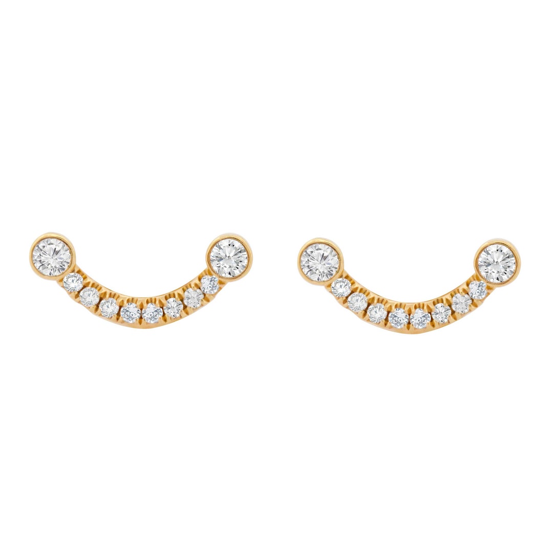 Minimalist Genuine Diamonds Smiley Emoji Stud Earrings 14k Yellow Gold ...