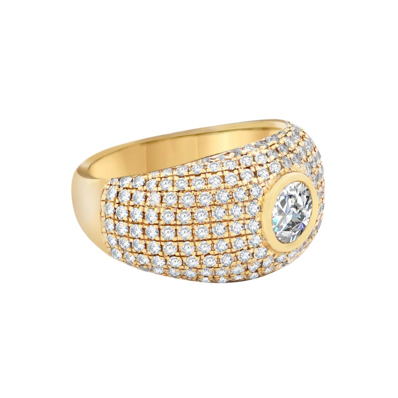 14k Yellow Gold Diamond Pave Setting With Round Cut Center Stone Ring ...