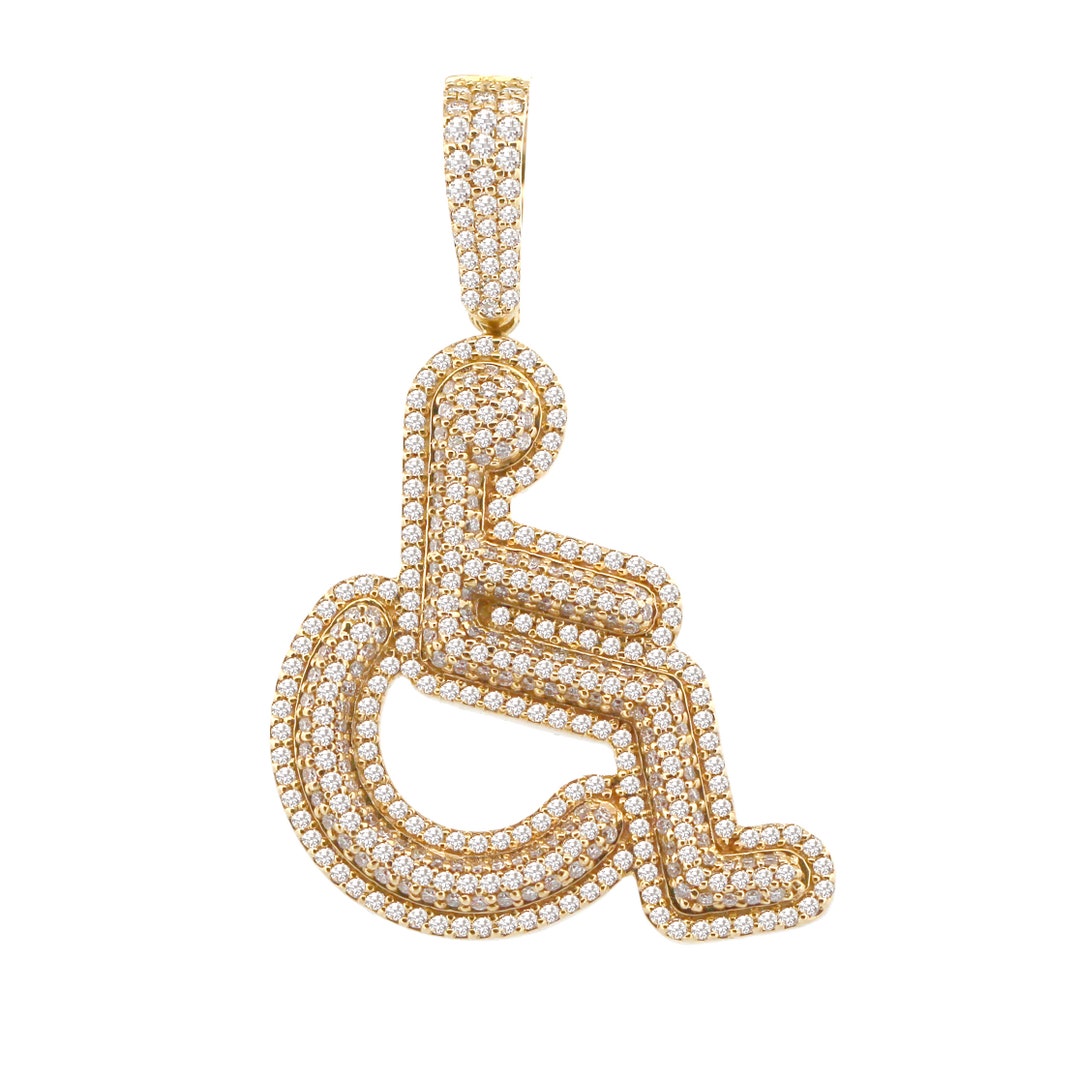 Handicap Sign Wheelchair Genuine Round Diamond Pendant 14k Yellow Gold ...