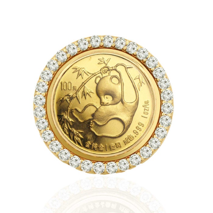 14k Yellow Gold Panda Coin Ring: 1.10ct Diamond Unisex Jewelry - Etsy