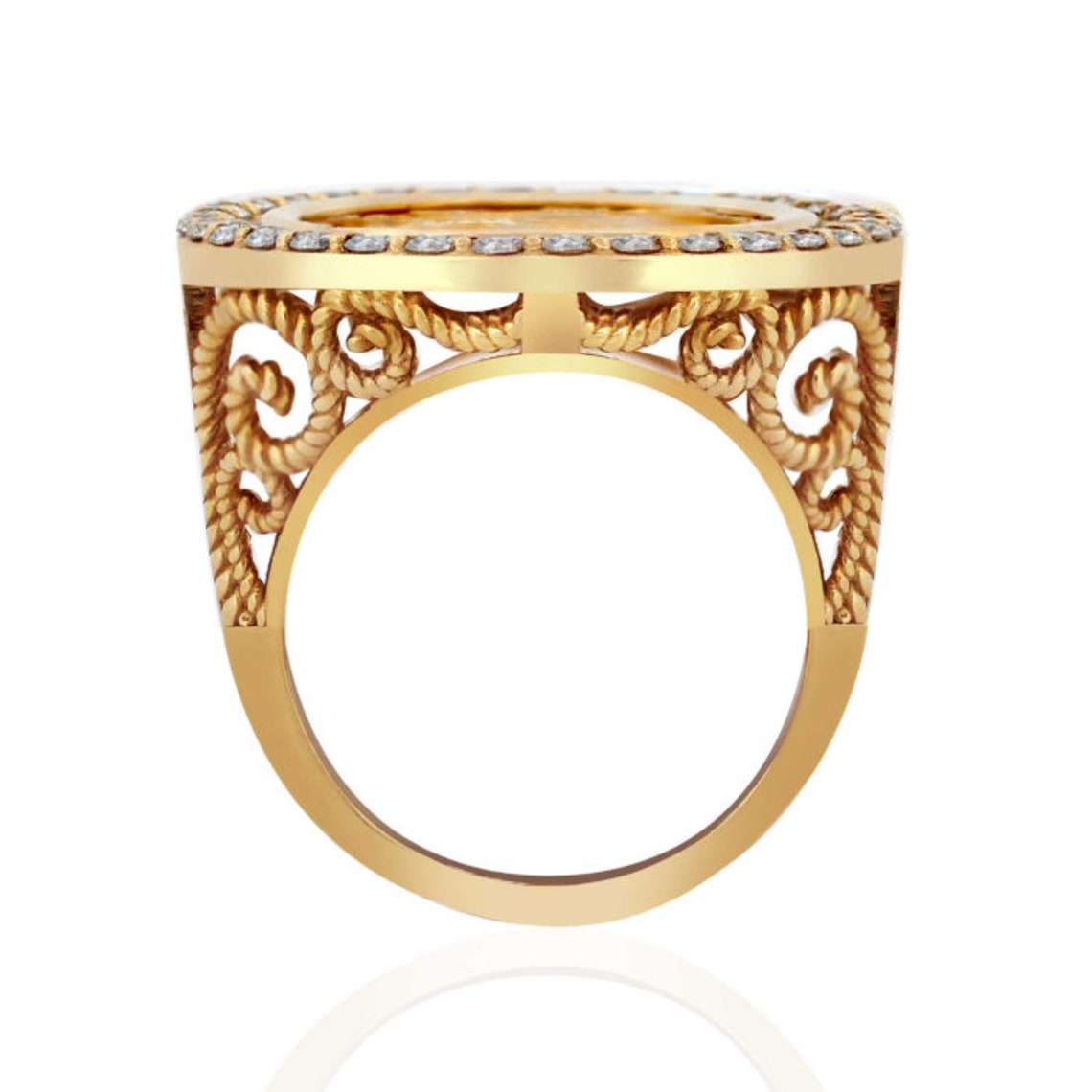 14k Yellow Gold Panda Coin Ring: 1.10ct Diamond Unisex Jewelry - Etsy