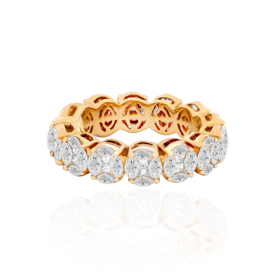 Marquise and Princess Cut Diamonds Eternity Ring 18k Yellow Gold ...