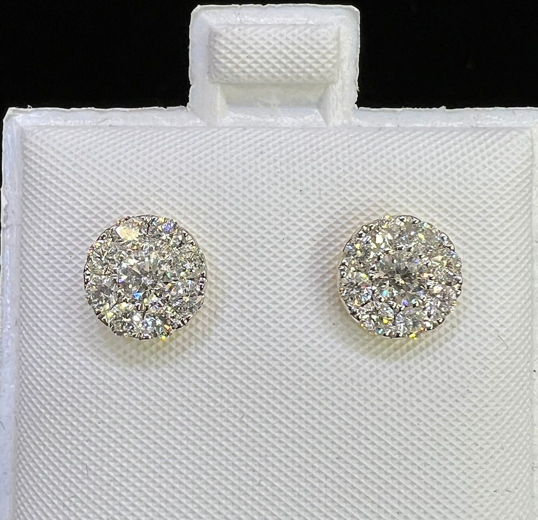 Round Shaped Stud Earrings Genuine Natural Diamonds 1.00ct, 14k Yellow ...