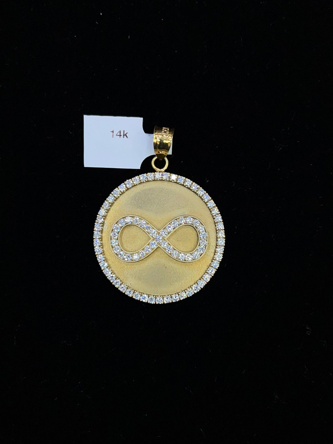 14k Yellow Gold Round Shaped With Diamond Infinity Sing in the Center ...