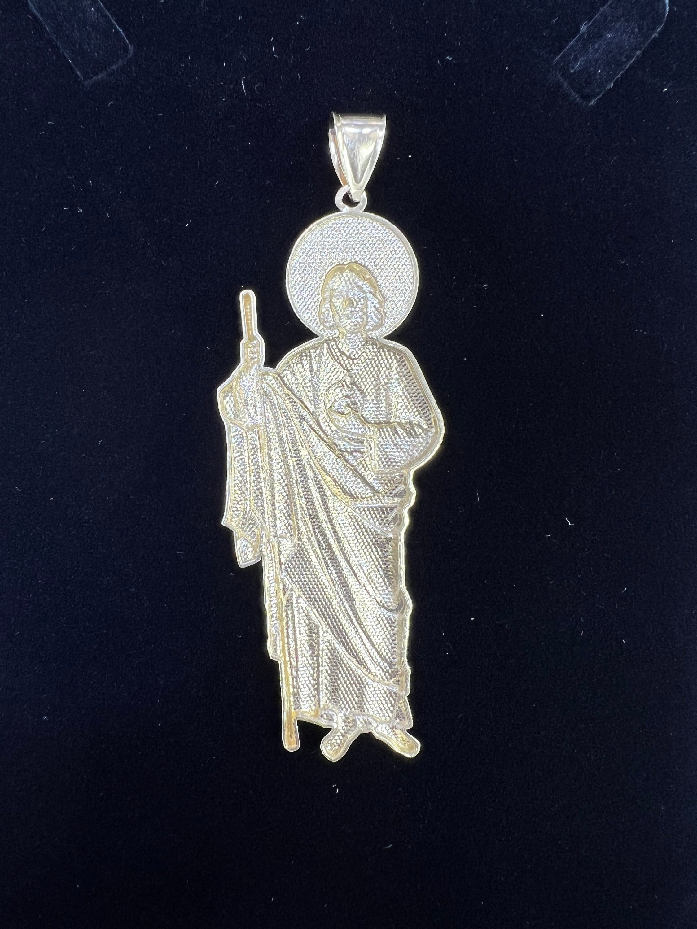 14k Yellow Gold Textured Saint Jude San Juda Diamond Cut Pendant Large ...