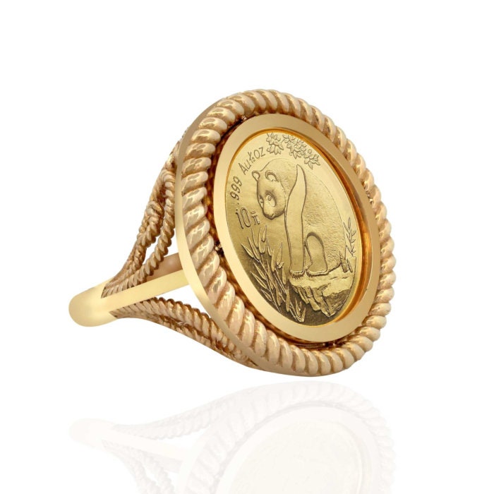 14k Yellow Gold Panda Coin Ring - Unisex Gift - Etsy