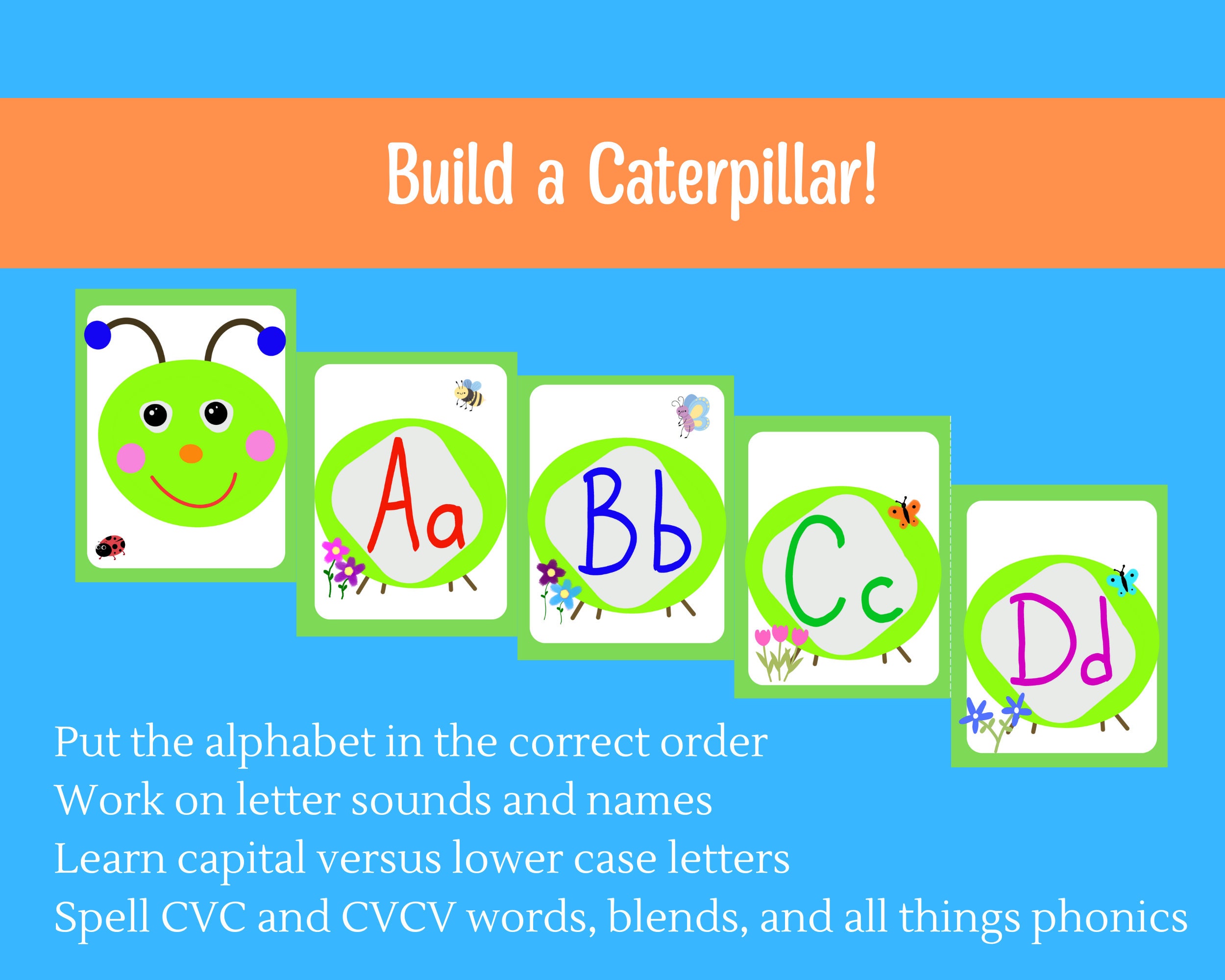Alphabet Flashcards Spring Caterpillar Homeschool Preschool ...