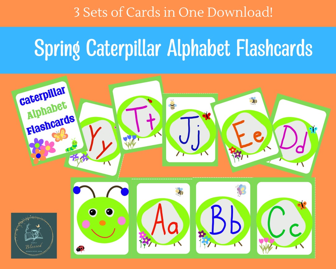 Alphabet Flashcards Spring Caterpillar Homeschool Preschool ...