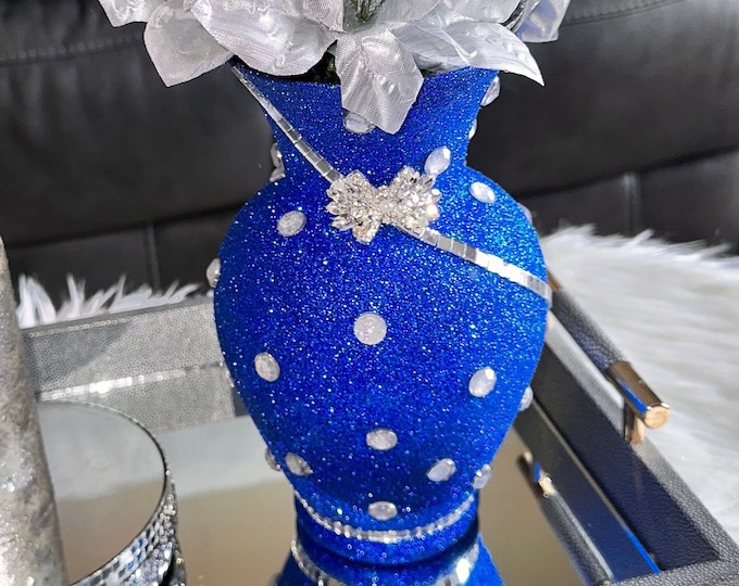 Silver and Diamond Glitter Bling Vase. Flower Vase. Bling Vase. Gift ...
