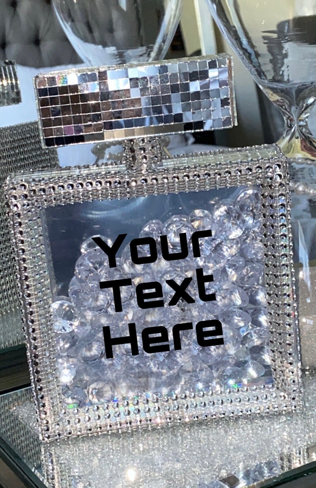 Customizable Glam Perfume Bottle Shadow Box: Mirror Tile & Crystal Gems ...