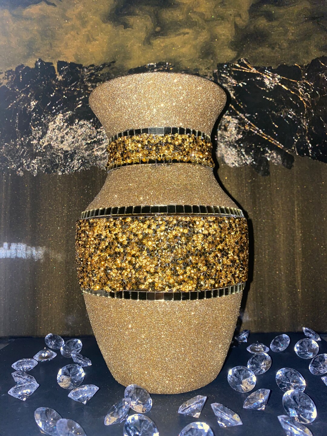 Gold Vase Mirror Tile Glitter Rhinestones Glam Home Decor - Etsy