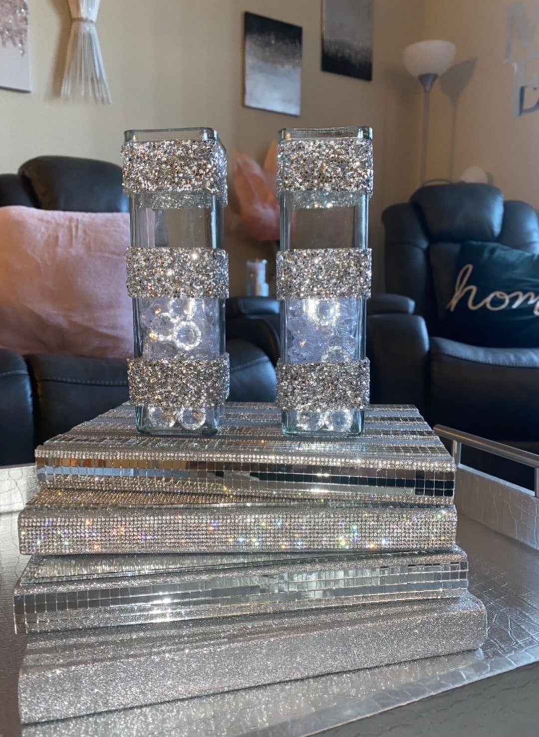 Glam Home Decor Book Stack Embellished With Silver Glitter, Rhinestones ...