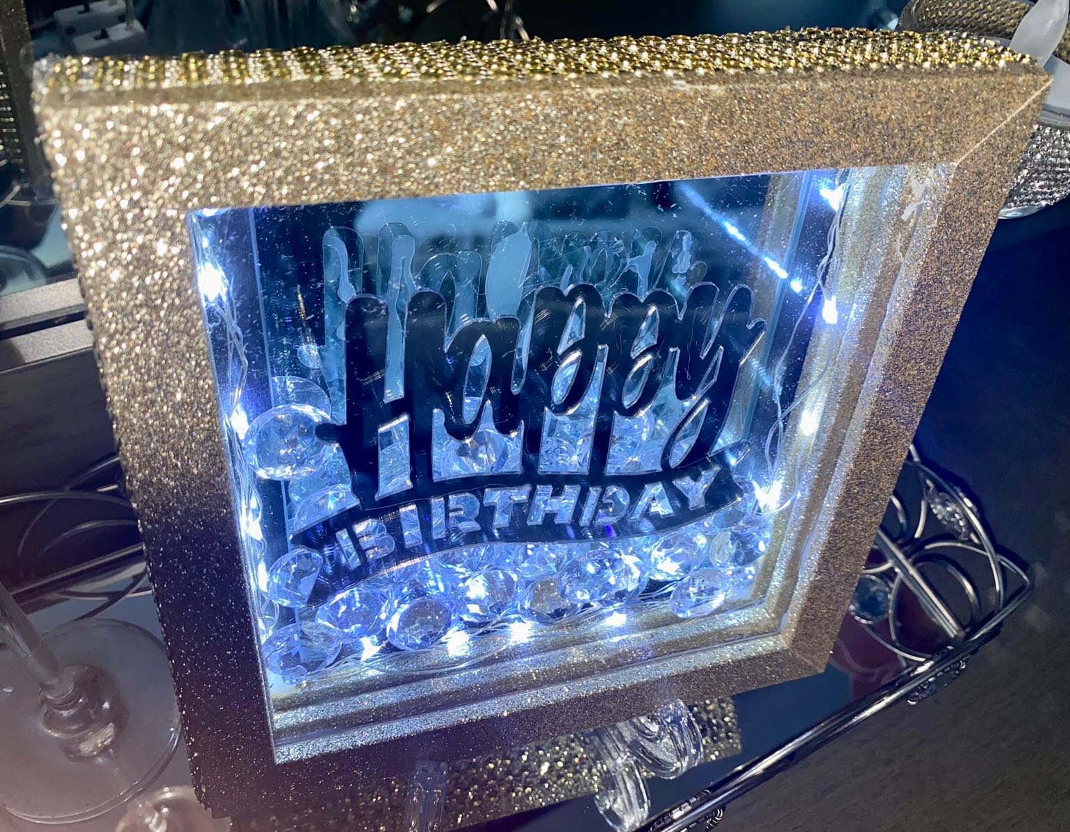 Handmade Glam Birthday Shadow Box: Gold Glitter Frame With Crystals - Etsy