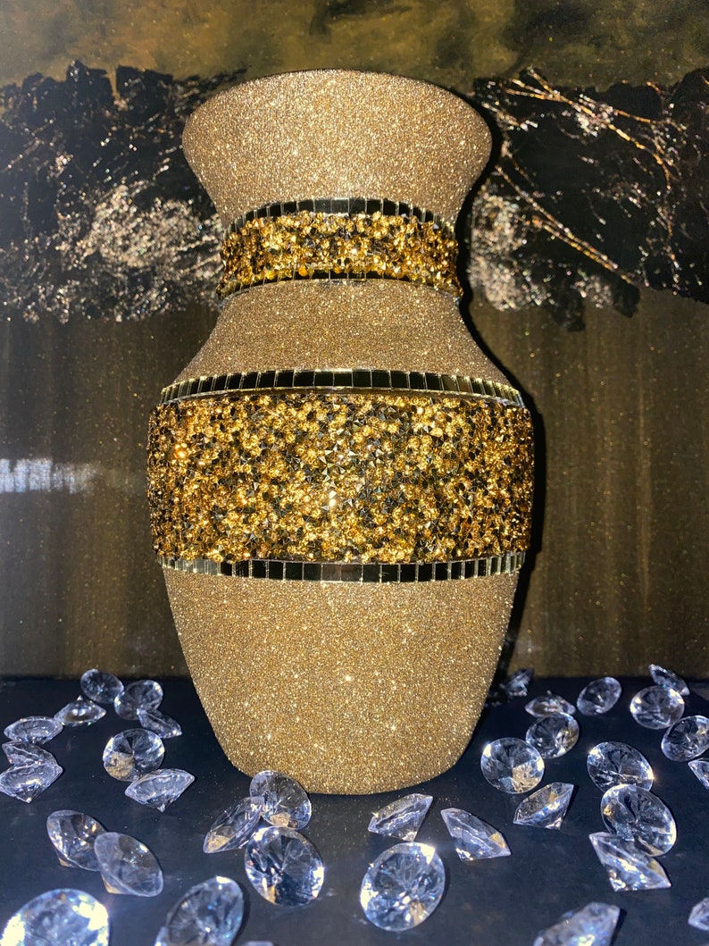 Gold Vase Mirror Tile Glitter Rhinestones Glam Home Decor - Etsy