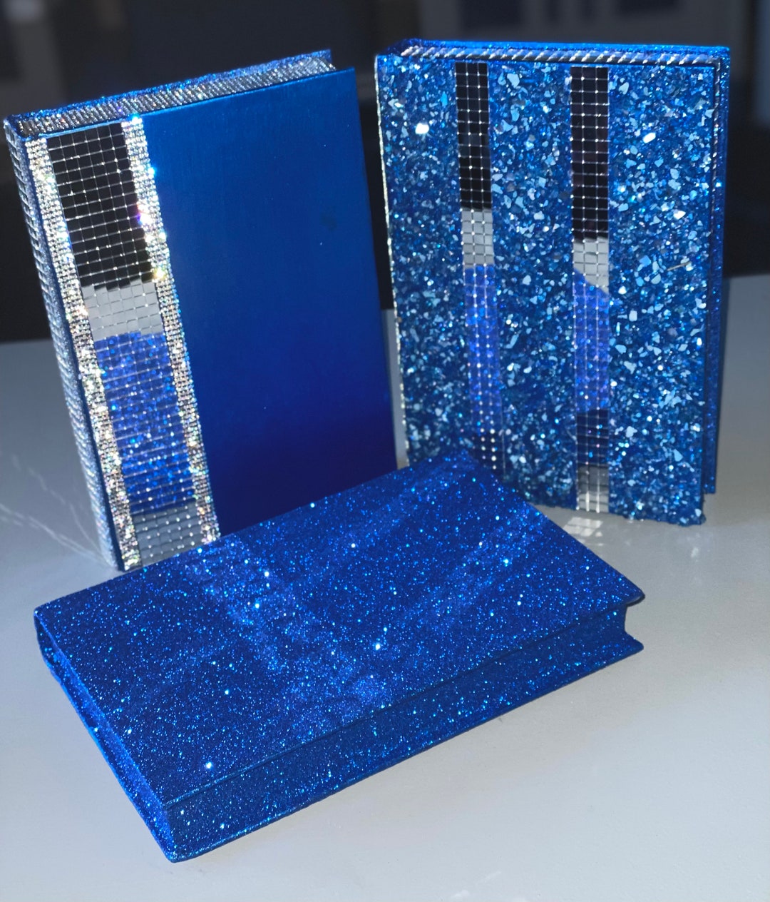 Glam Decor Book Stack Glittery Blue Sparkly Rhinestones Mirror - Etsy
