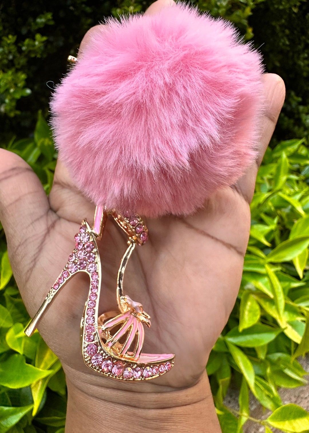 Bling High Heel Keychain W/ Pompom | Purse Charm | Luggage Tag | Glam ...