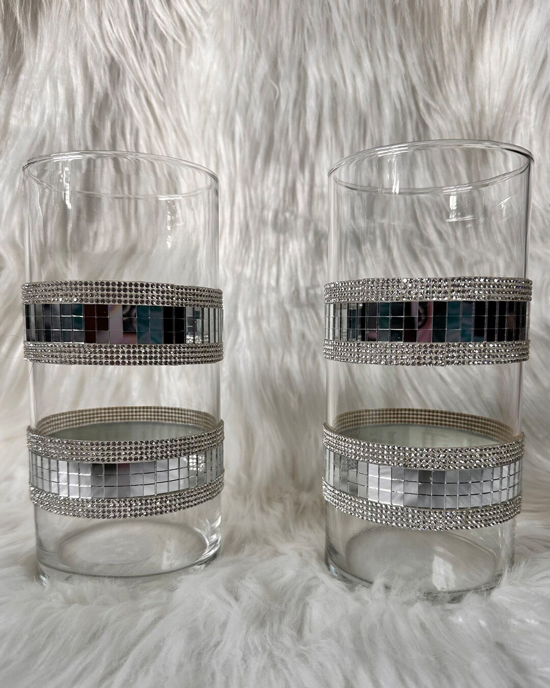 Diamond Rhinestones and Mirror Tile Vase Glass Cylinder Vase Home Decor ...