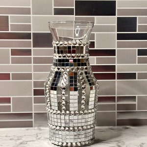 Flower Vase With Mirror Tile and Rhinestones, Luxury Home Decor, Bling ...