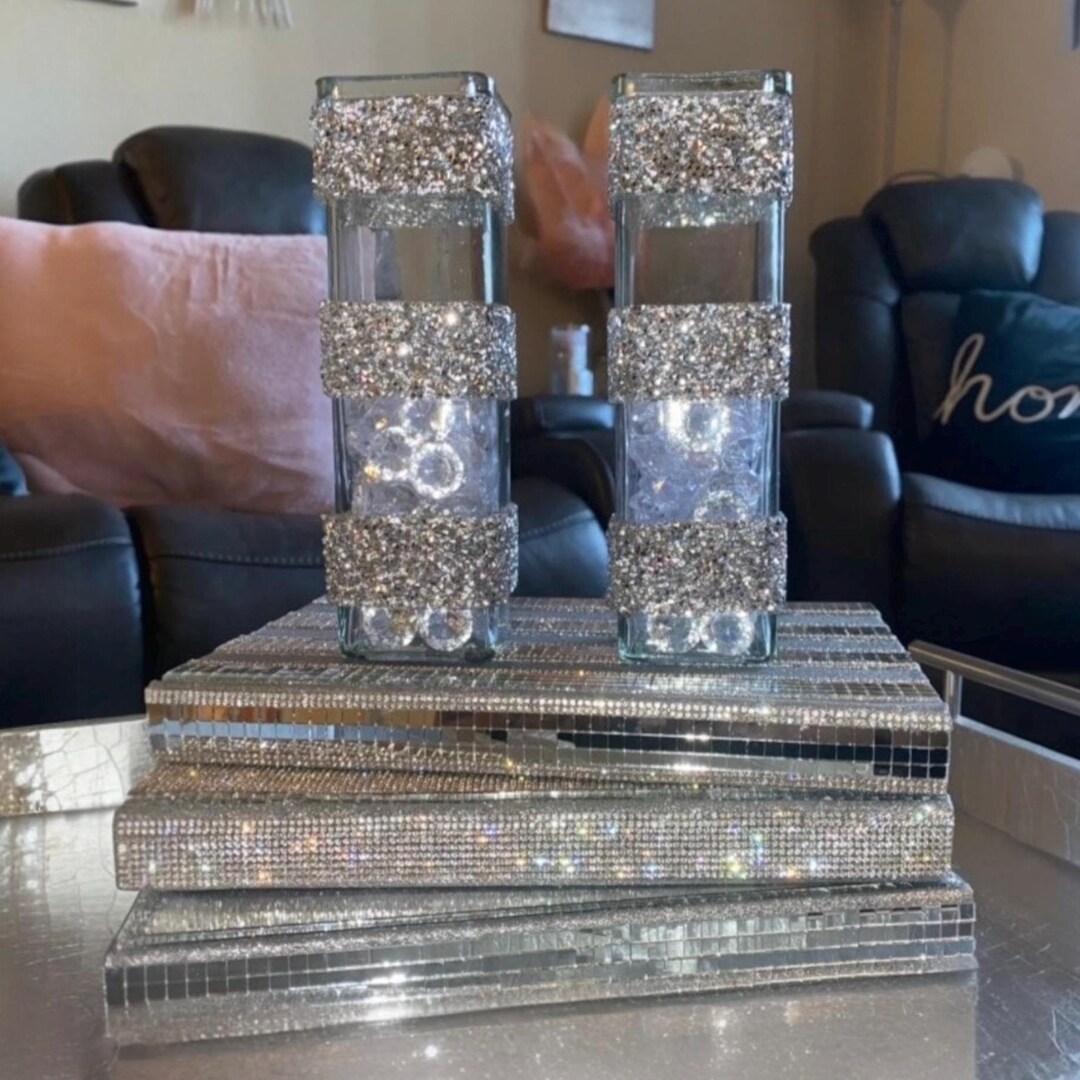 Glam Decor Book Stack: Silver Glitter, Rhinestones & Mirror Tile - Etsy