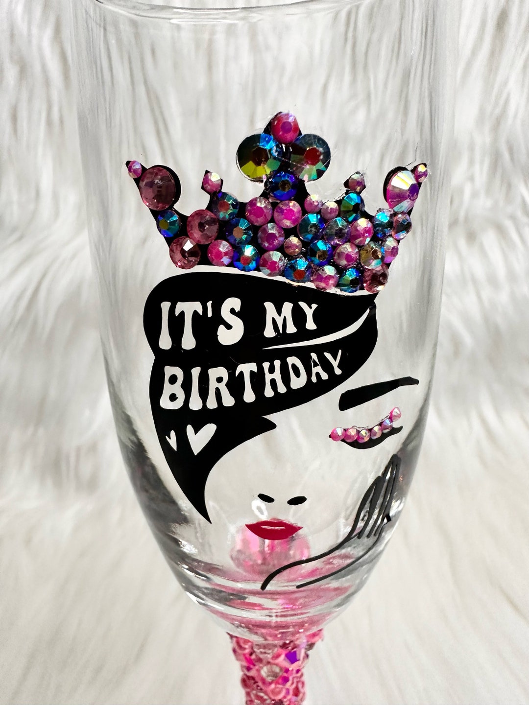 Bling Its My Birthday Champagne Glass With Pearl Rhinestones, Glam Wine ...