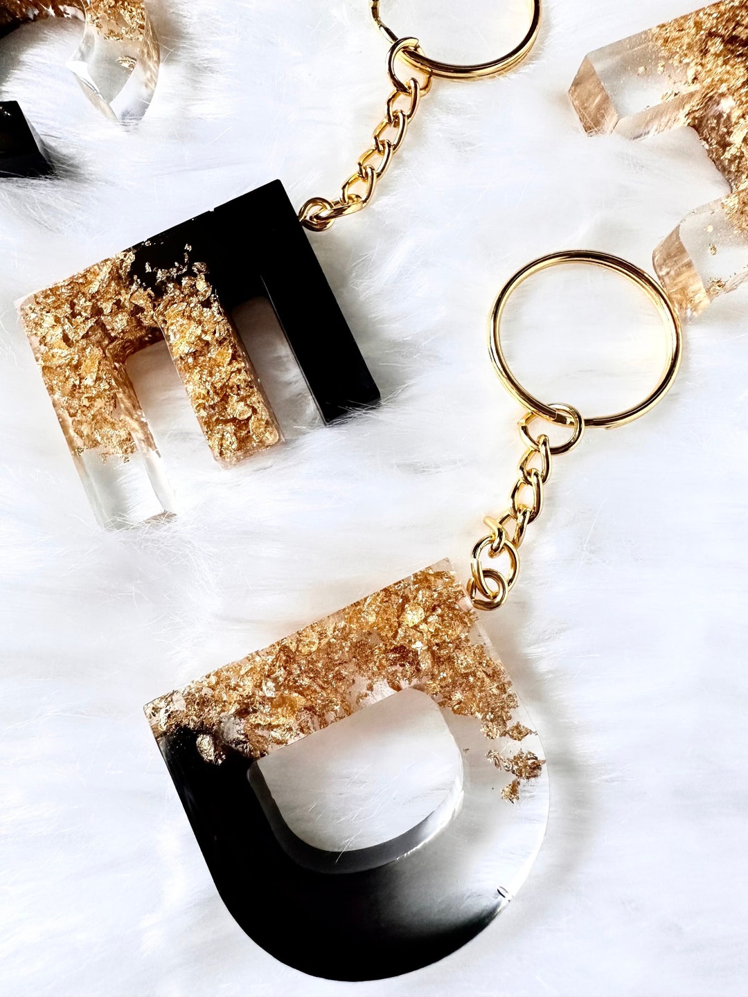 Gold Leaf Letter Keychain Initial Keychain Purse Charm - Etsy