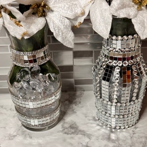 Flower Vase With Mirror Tile and Rhinestones, Luxury Home Decor, Bling ...