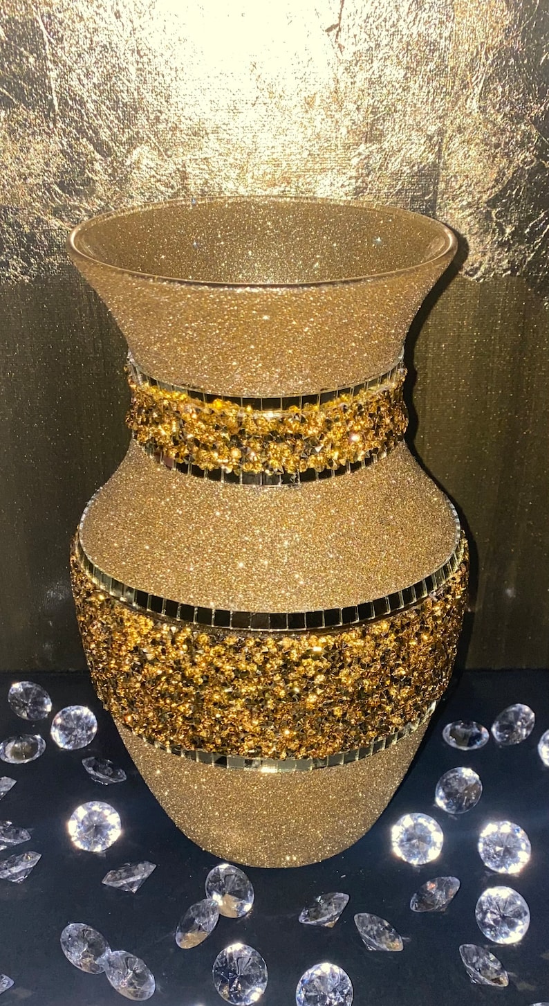 Gold Vase Mirror Tile Glitter Rhinestones Glam Home Decor - Etsy