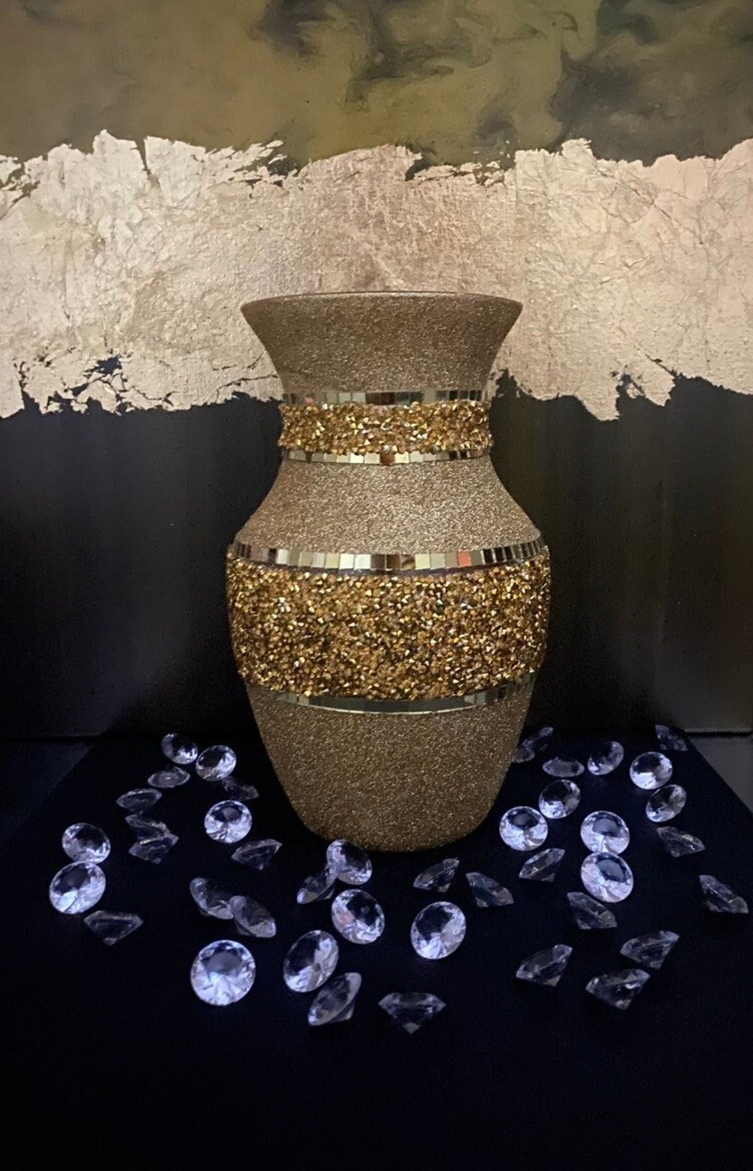 Glam Vase Mirror Tile Glitter Rhinestones Glam Home Decor Luxury Home ...