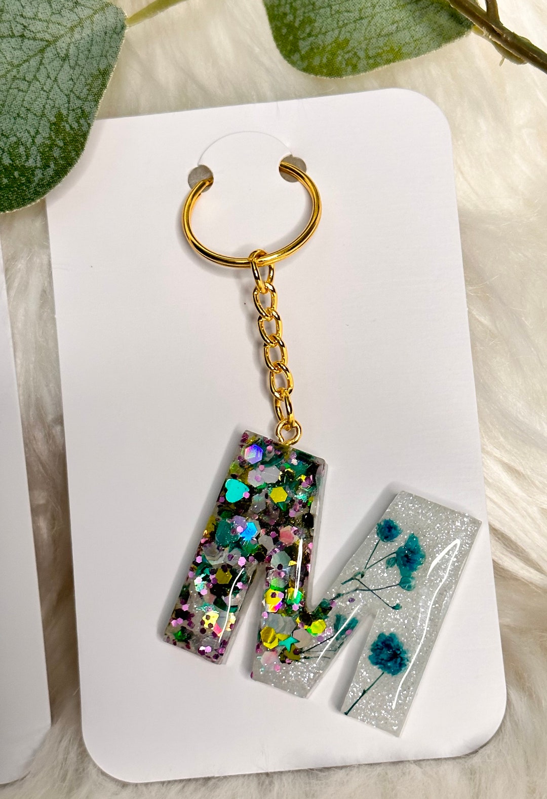 Initial Resin Keychain Custom Letter Keychain Personalized Gifts Purse ...