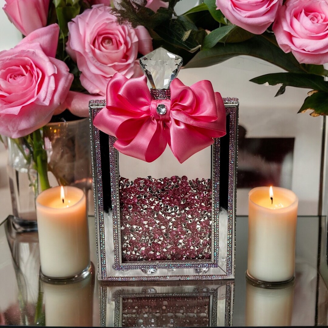 Customizable Pink Bling Perfume Bottle Shadow Box With Mirror Tile ...