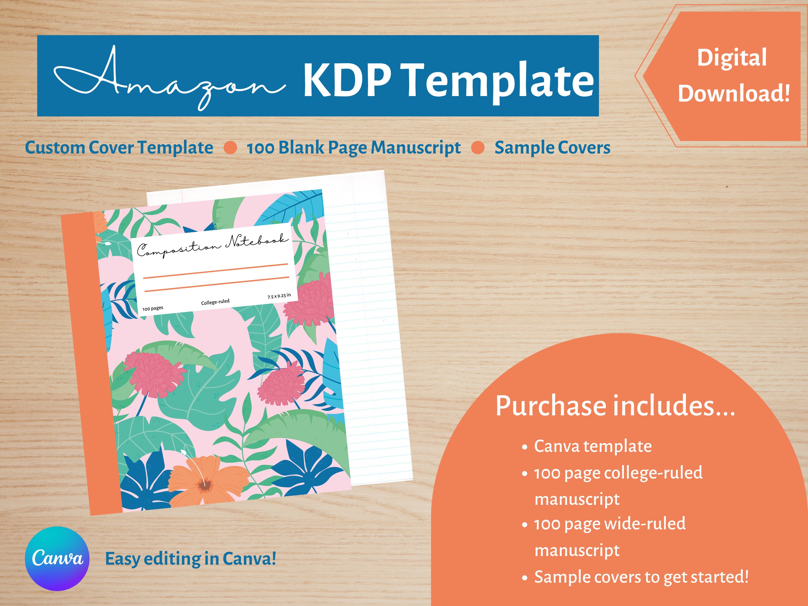 Amazon KDP Template Composition Notebook Template Cover Pages 