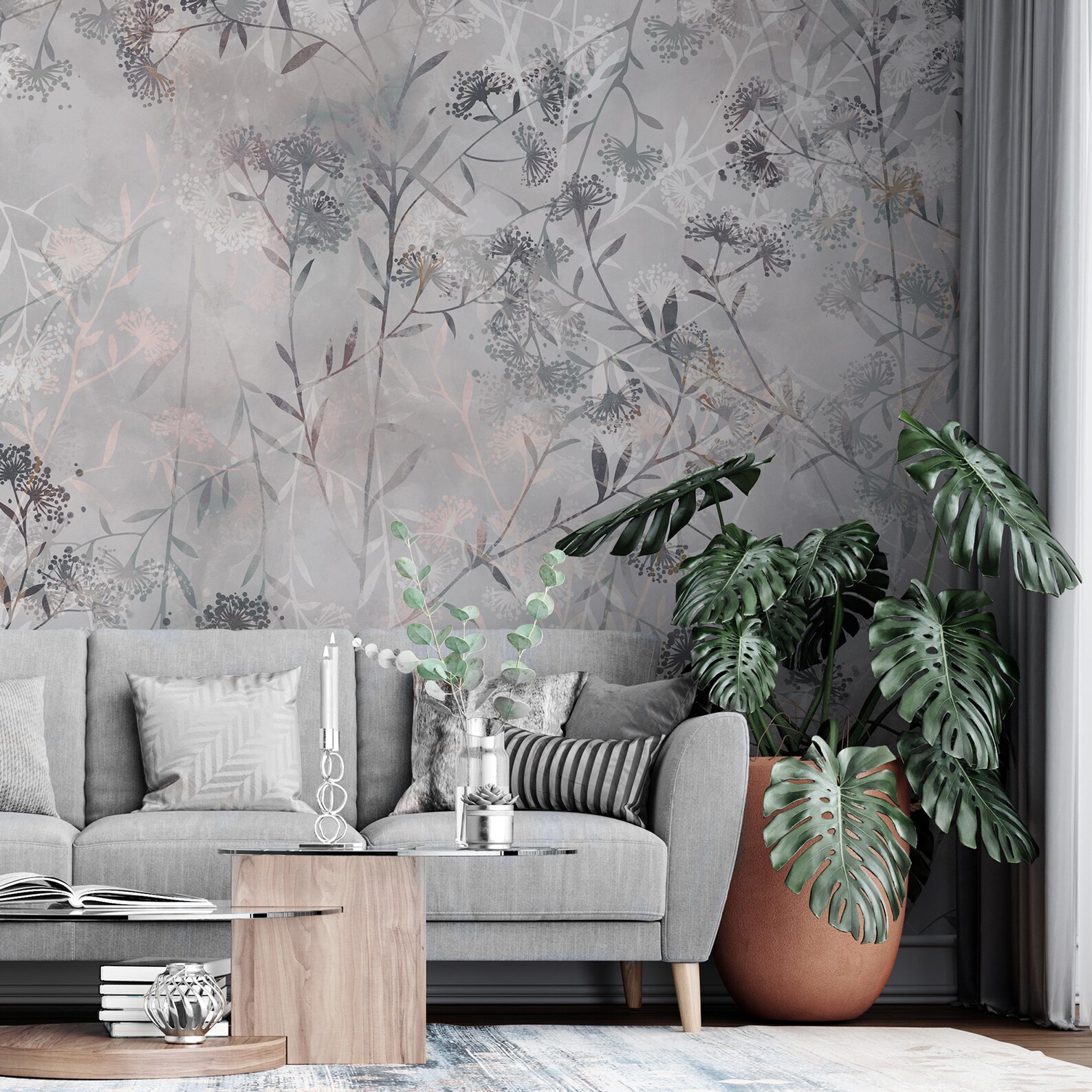 Soft Elegant Grey Wallpaper - Floral Wallpaper - Vinyl Wallpaper ...