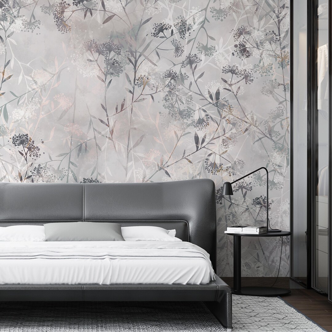 Soft Elegant Grey Wallpaper - Floral Wallpaper - Vinyl Wallpaper ...