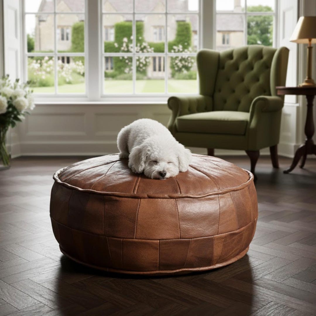 Earthbound Elegance Decor / Handmade Genuine Leather Pouf / Rustic ...