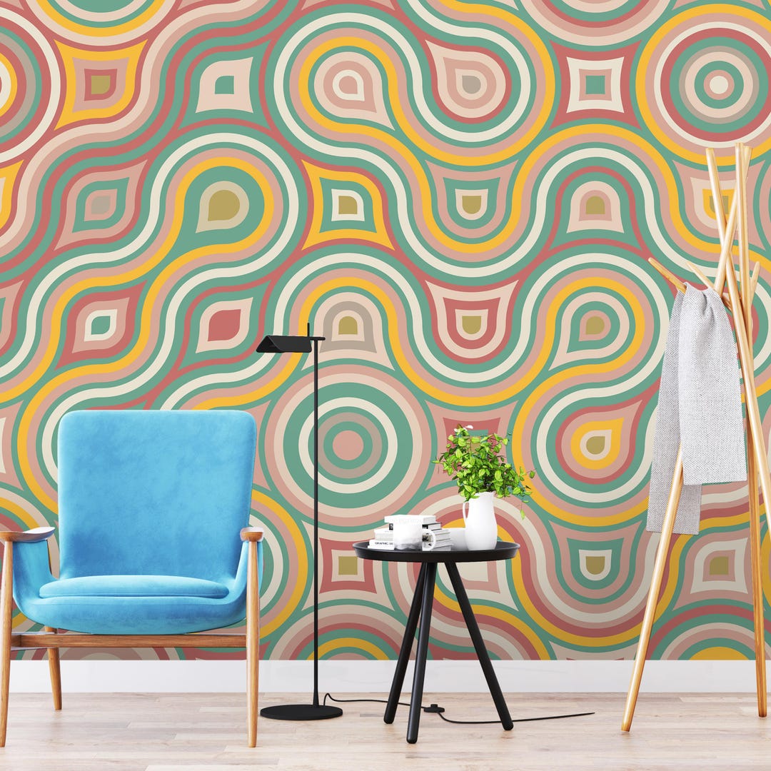Funky RETRO Wallpaper / Peel&stick, Vinyl, Traditional, Removable and ...