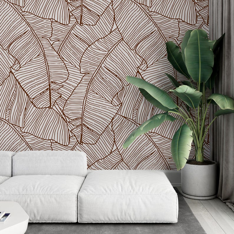 Minimalist Leaf Beige Brown Wallpaper Vinyl Peel & Stick Removable ...